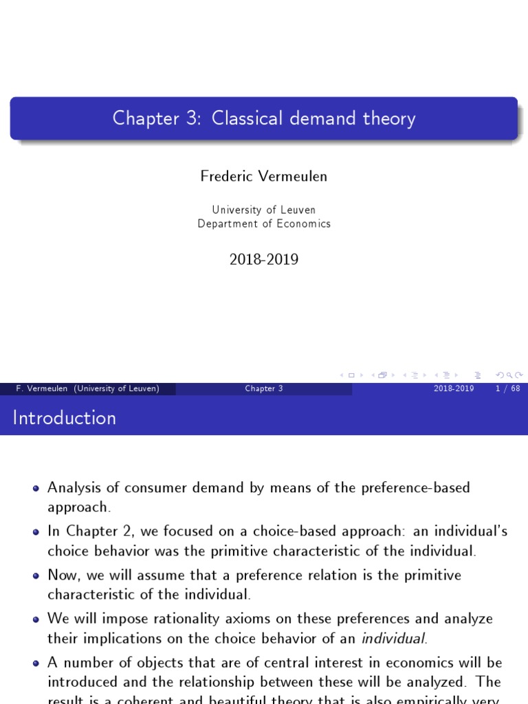 Chapter 3: Classical Demand Theory: Frederic Vermeulen | PDF | Utility | Mathematical Optimization