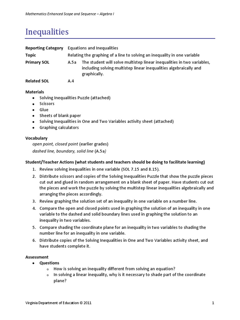 Inequalities: Reporting Category Equations and Inequalities Topic ...
