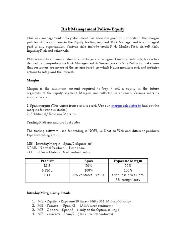 Equity Risk Management Policy | PDF | Margin (Finance) | Futures Contract