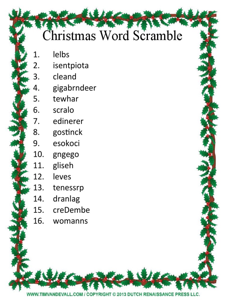 Christmas Word Scramble | PDF