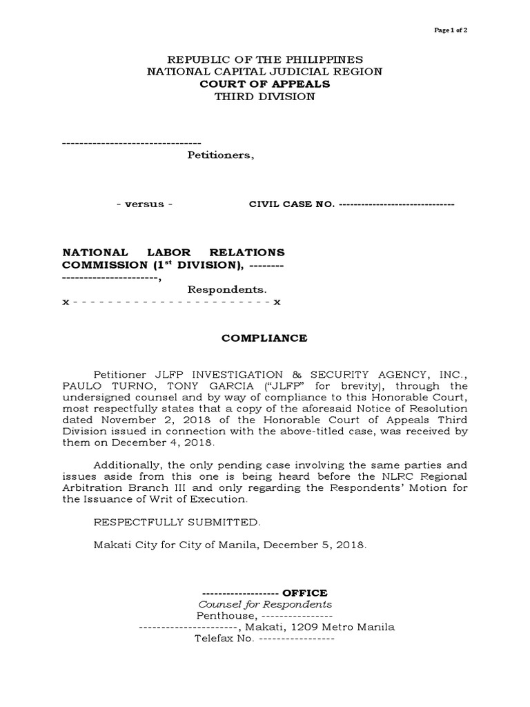 Compliance Sample | PDF | Metro Manila | Judiciaries