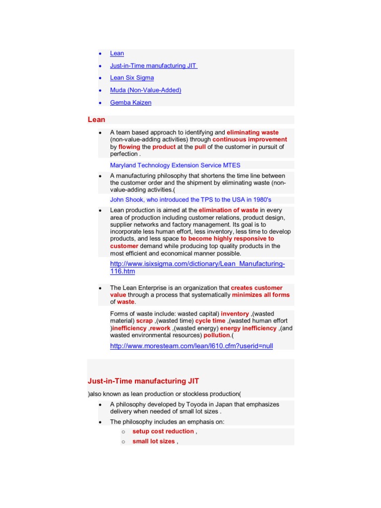 C C C C C: Lean Just-in-Time Manufacturing JIT Lean Six Sigma Muda (Non ...