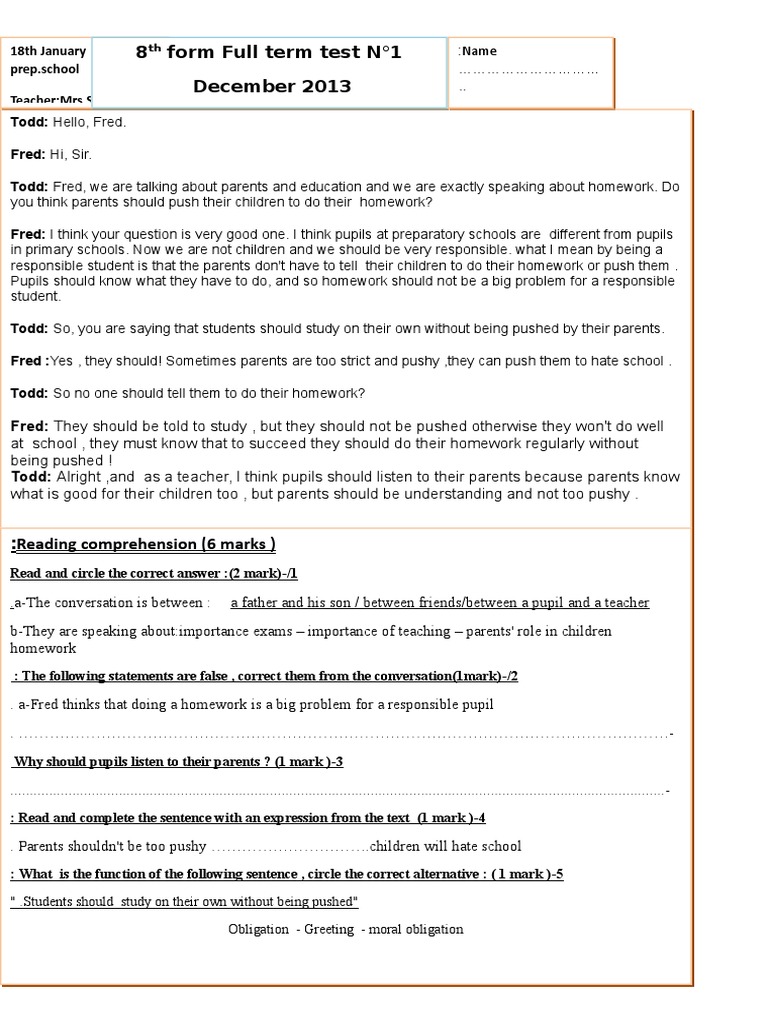 8th Form Full 1st Term Test | PDF | Cognitive Science | Cognition