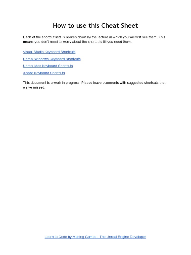Unreal Course Keyboard Shortcuts | PDF | Control Key | Computer Keyboard