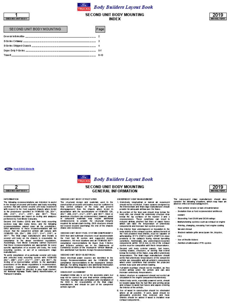 Body Builders Layout Book: Second Unit Body Mounting Index | PDF | Ford ...