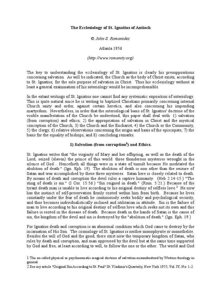 The Ecclesiology of St. Ignatius of Antioch: © John S. Romanides | PDF ...
