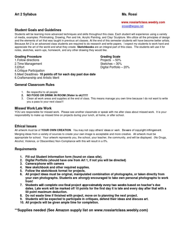 Art 2 Syllabus Spring 2018 | PDF | Drawing | Communication