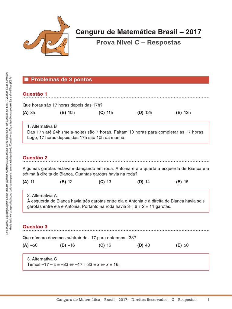 Canguru 2017 Prova C | PDF | Triângulo | Ensino de Matemática