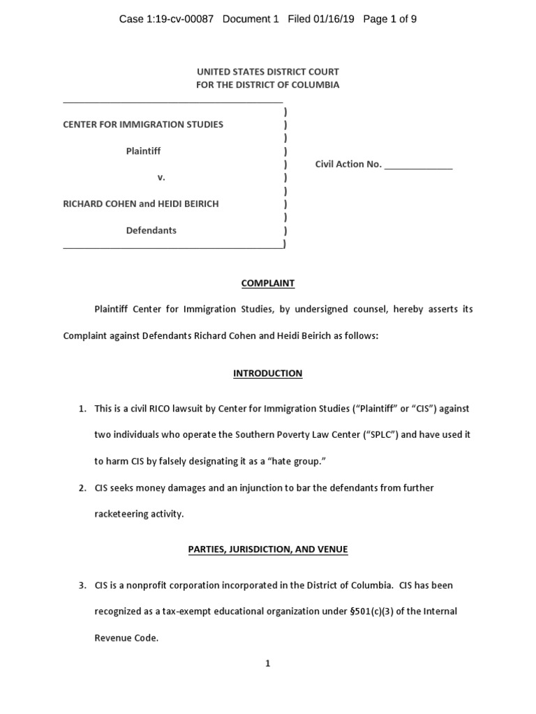 RICO Suit Filed Against SPLC | PDF