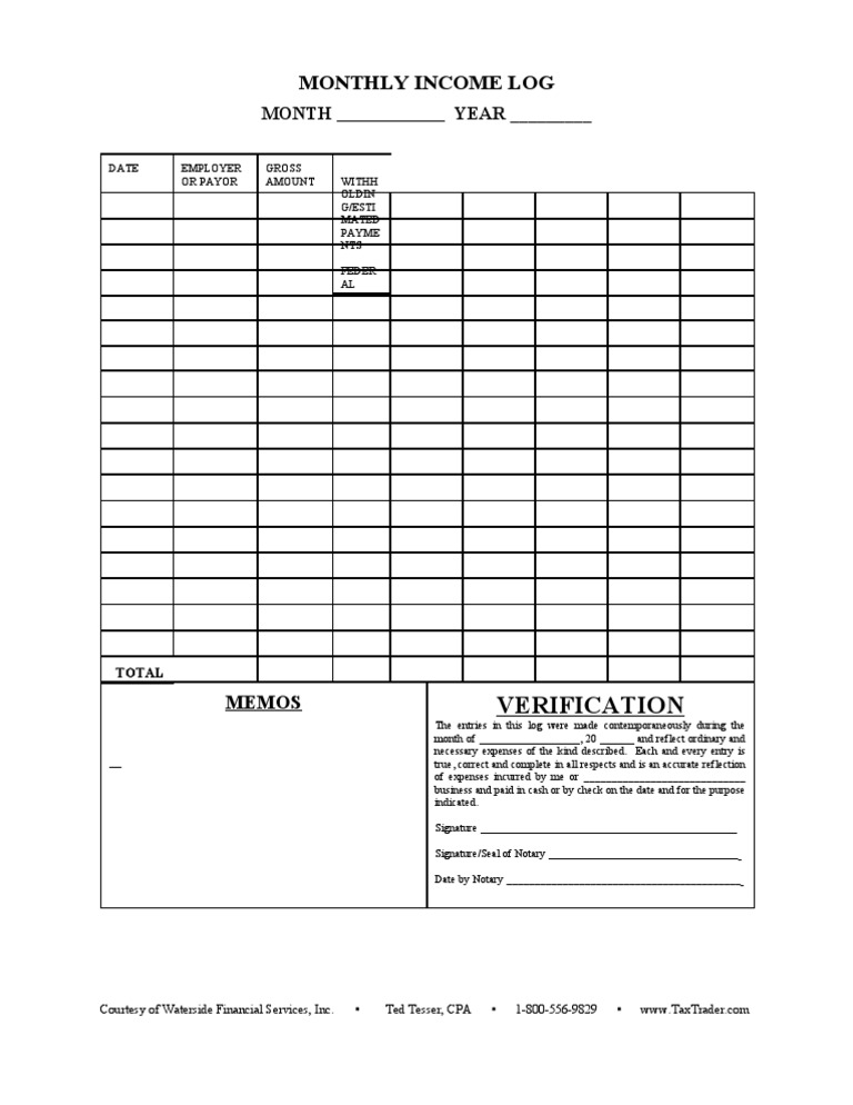 Monthly Income Log Template | PDF