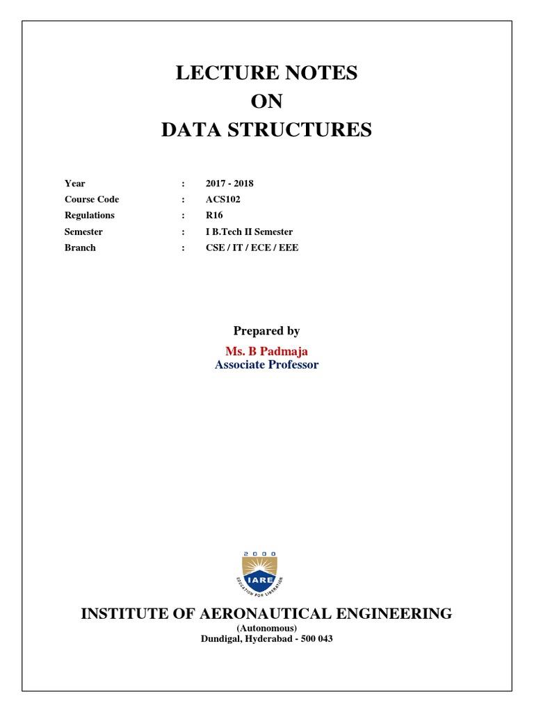 Data Structures Lecture Notes | PDF | Data Structure | Computational ...