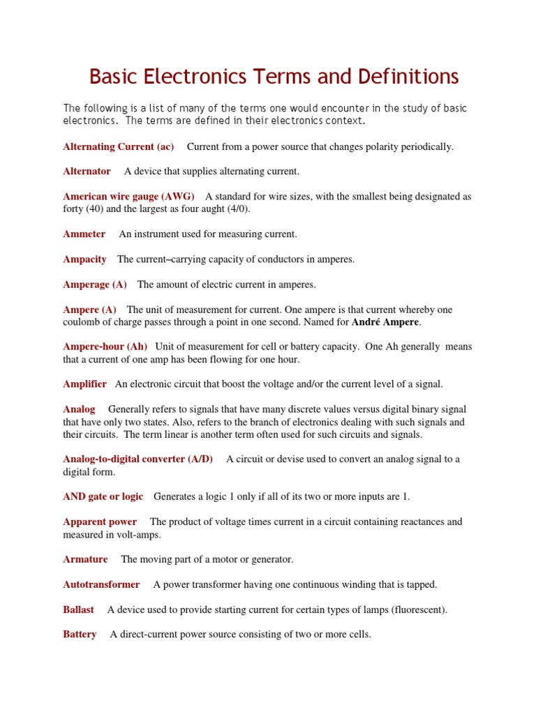 Basic Electronics Terminology Guide | PDF | Electric Current | Voltage