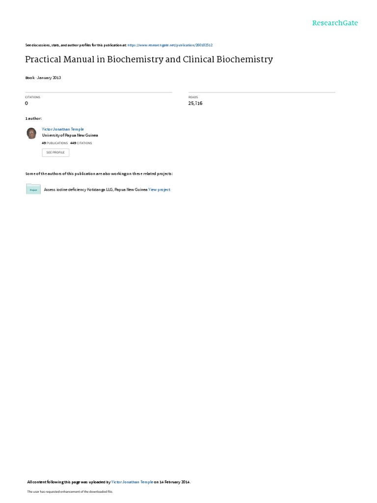 Practical Manual in Biochemistry and Clinical Biochemistry | PDF | Ph ...