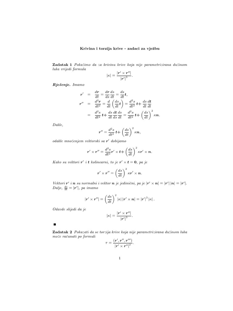 Krivina I Torzija Krive PDF | PDF