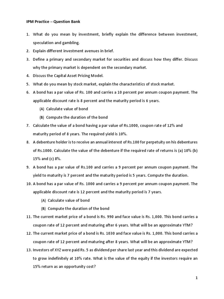 IPM Practice - Question Bank | PDF | Bond Duration | Bonds (Finance)