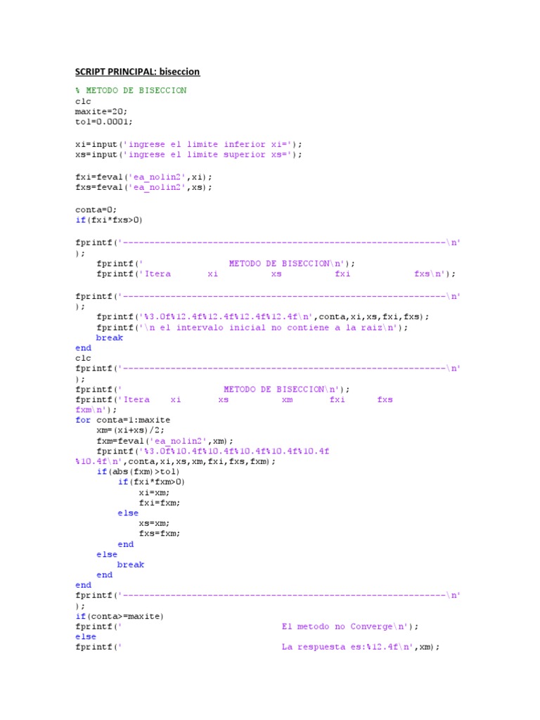 SCRIPT PRINCIPAL: Biseccion | PDF | Teaching Methods & Materials