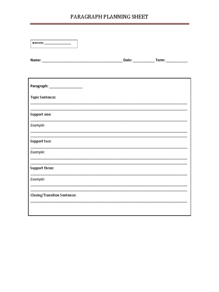 Paragraph Planning Sheet For Intermediate and Advanced Students | PDF
