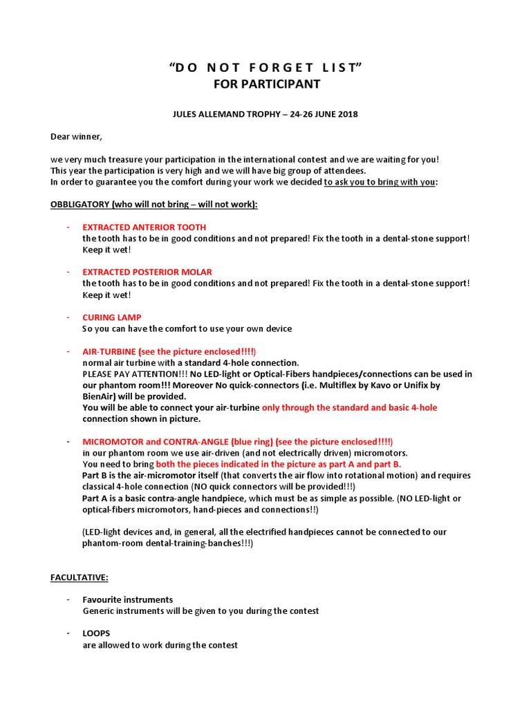 "Do Not Forget List" For Participant | PDF