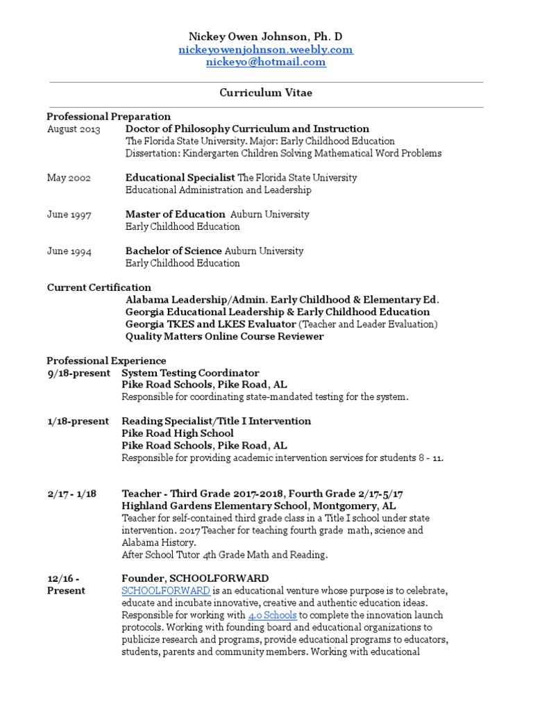 Nickey Johnson CV January 2019 | Download Free PDF | Teachers | Early ...