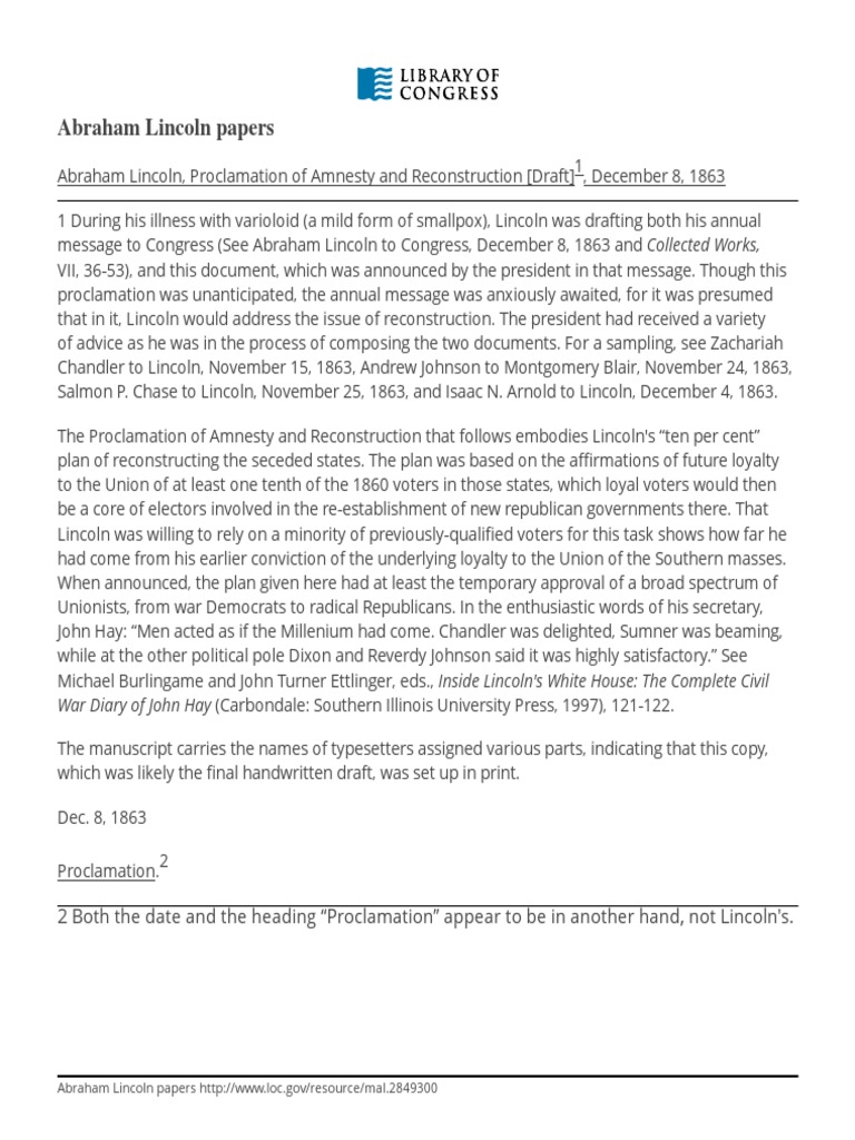 Proclamation of Amnesty and Reconstruction | PDF | U.S. State | Oath Of ...