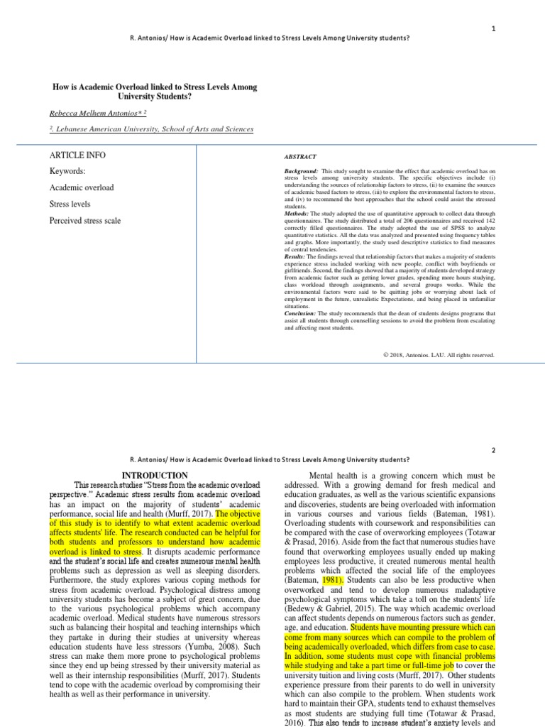 How Does Academic Overload Correlate With Stress? | PDF | Occupational ...
