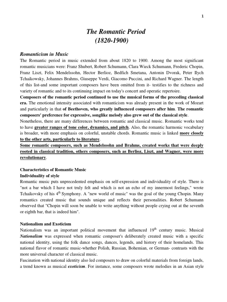 The Romantic Period 2018 | PDF | Romantic Music | Classical Music