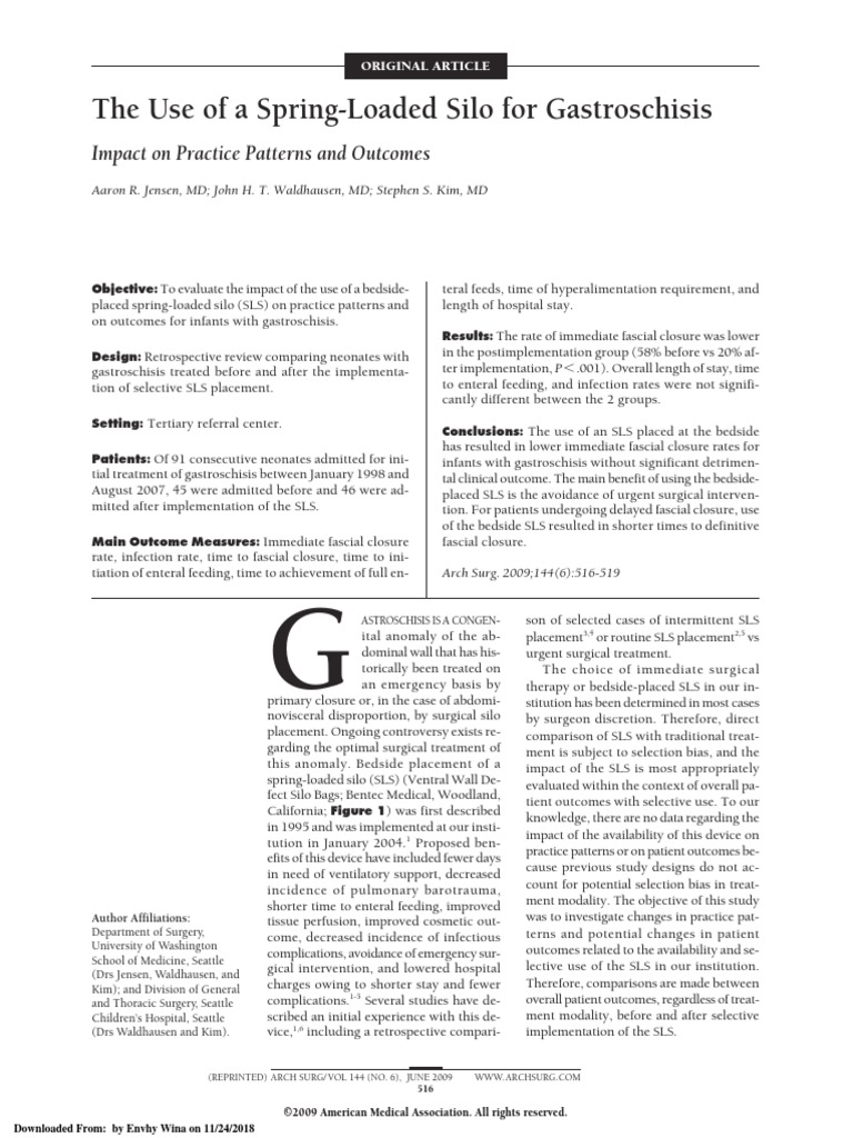 The Use of A Spring-Loaded Silo For Gastroschisis: Impact On Practice ...