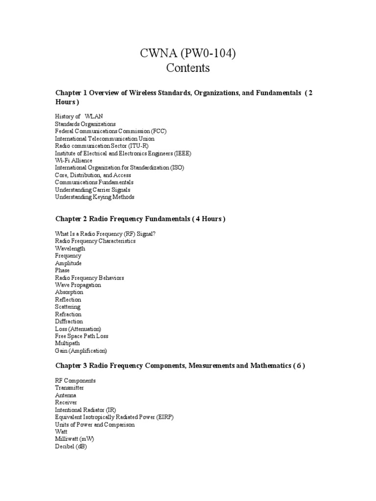 CWNA (PW0-104) : Chapter 1 Overview of Wireless Standards ...