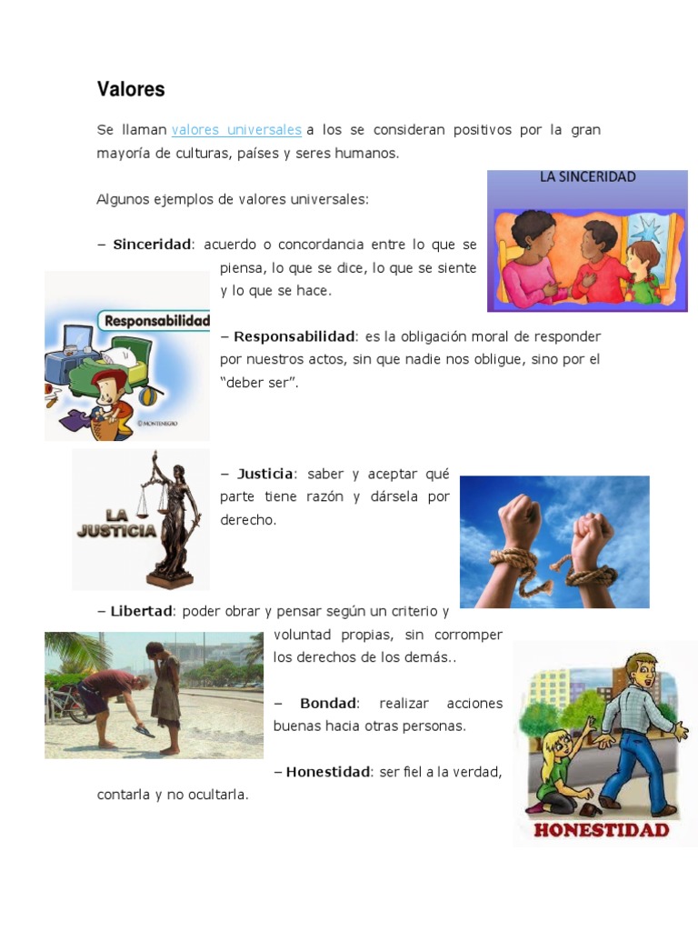12 Valores Universales y su Significado | PDF | Relaciones personales ...