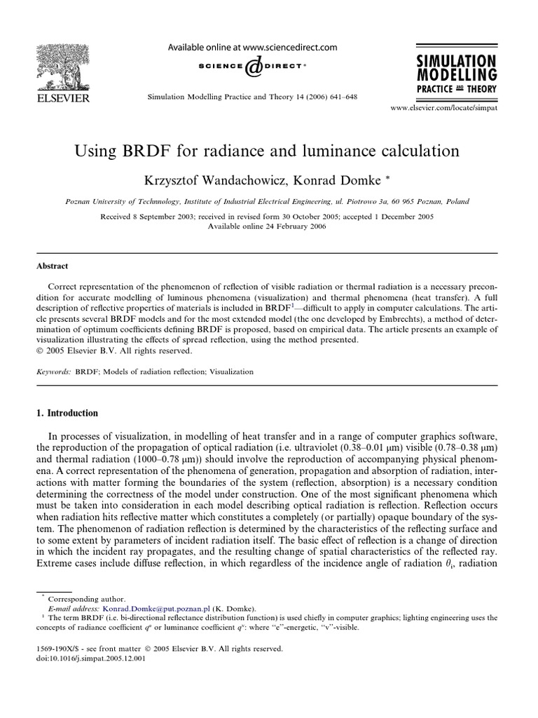 BRDF Models for Radiance Calculation | PDF | Reflection (Physics ...