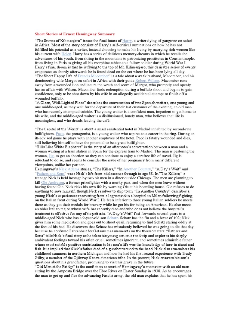 Short Stories of Ernest Hemingway | PDF