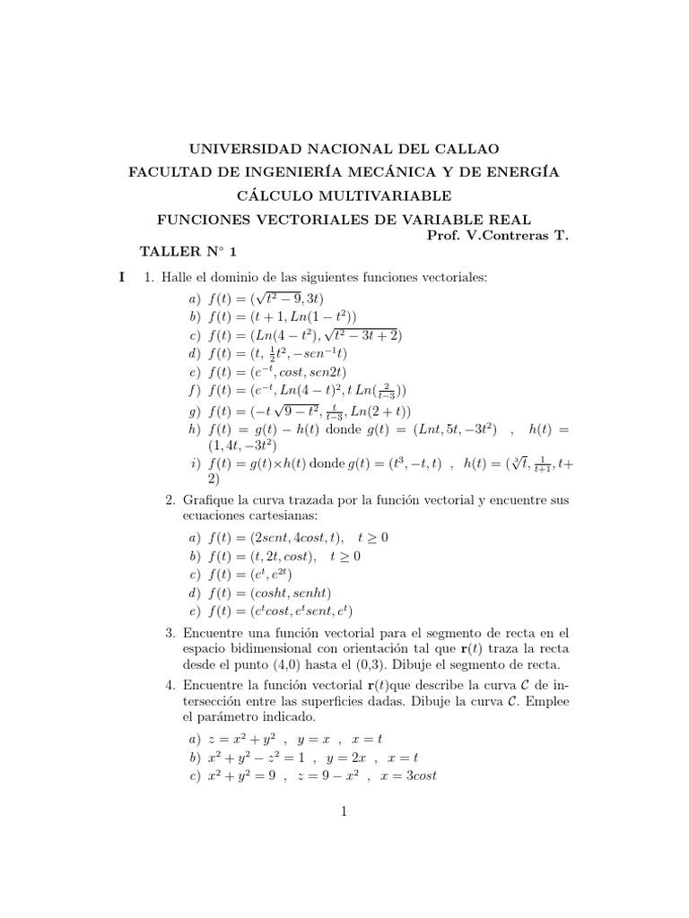 Calculo Multivariable Ejercicios 1 2019 N | PDF | Circulo | Vector Euclidiano