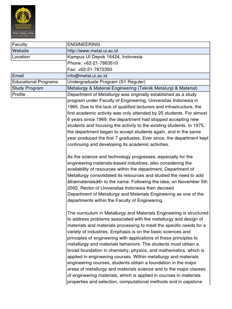 Dialog - Undergraduate Program Metalurgy & Material Engineering | PDF ...