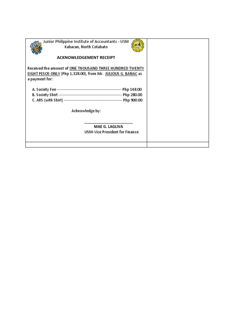 Receipt for Society Fees, Shirt, and Annual Review Seminar Payment from ...