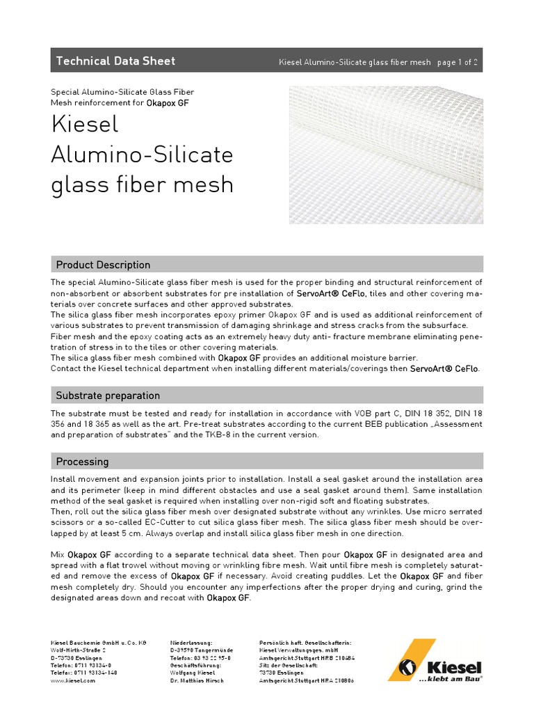 Alumino Silicate Fibre Mesh Product Data | PDF | Glasses | Fibers