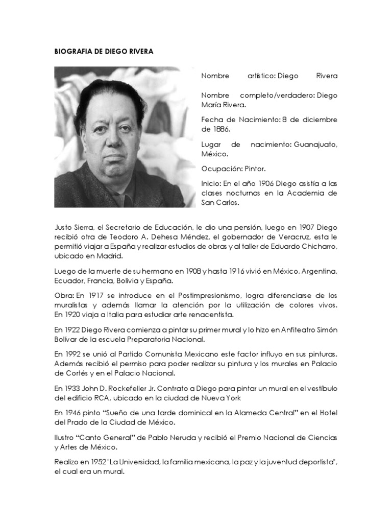 Biografía corta de Diego Rivera | PDF