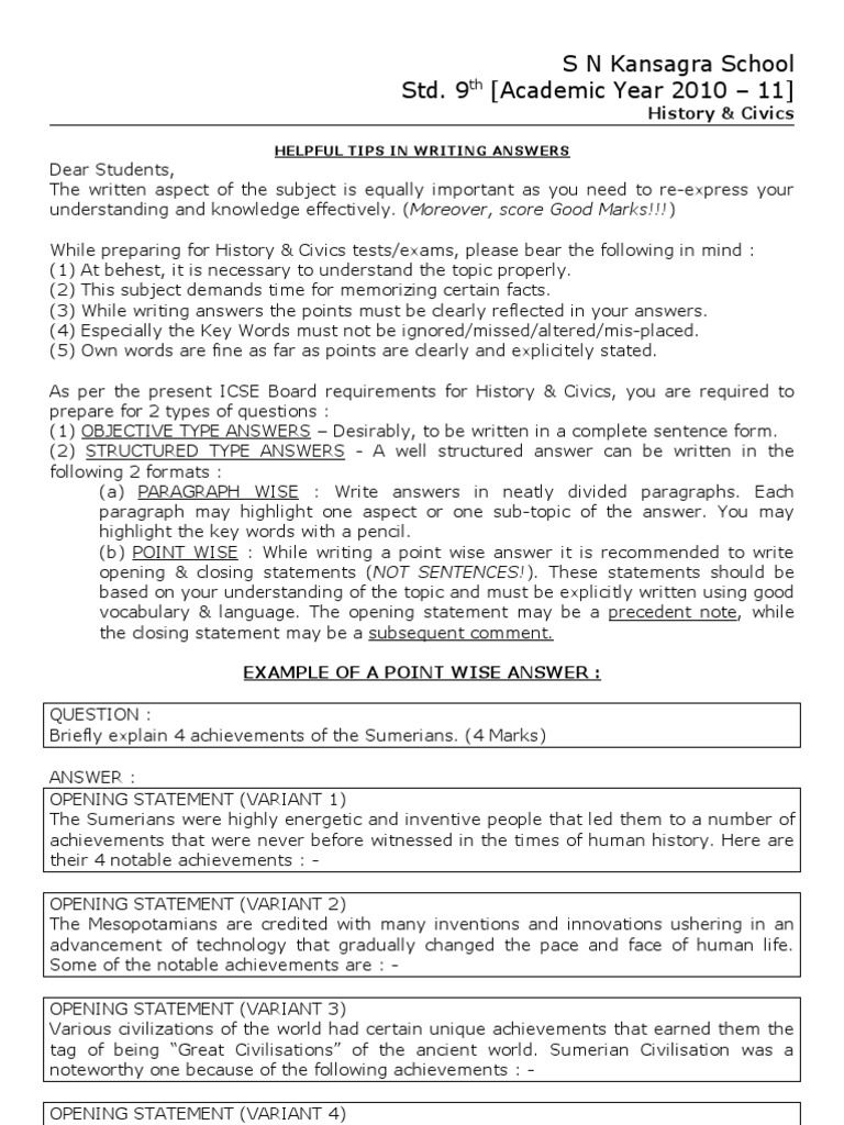 History & Civics Answer Tips | PDF | Social Science