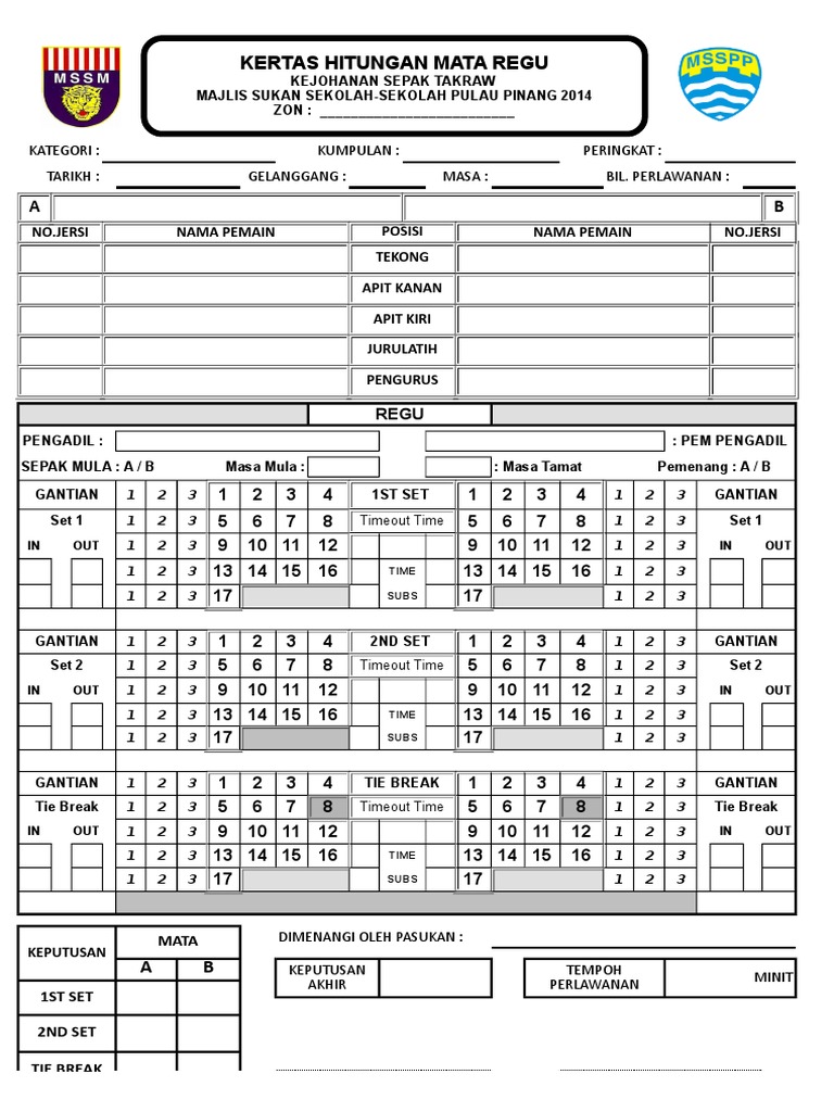 Borang Kiraan Sepak Takraw | PDF