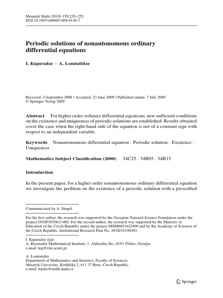 Periodic Solutions of Nonautonomous Ordinary Differential Equations | PDF | Ordinary ...