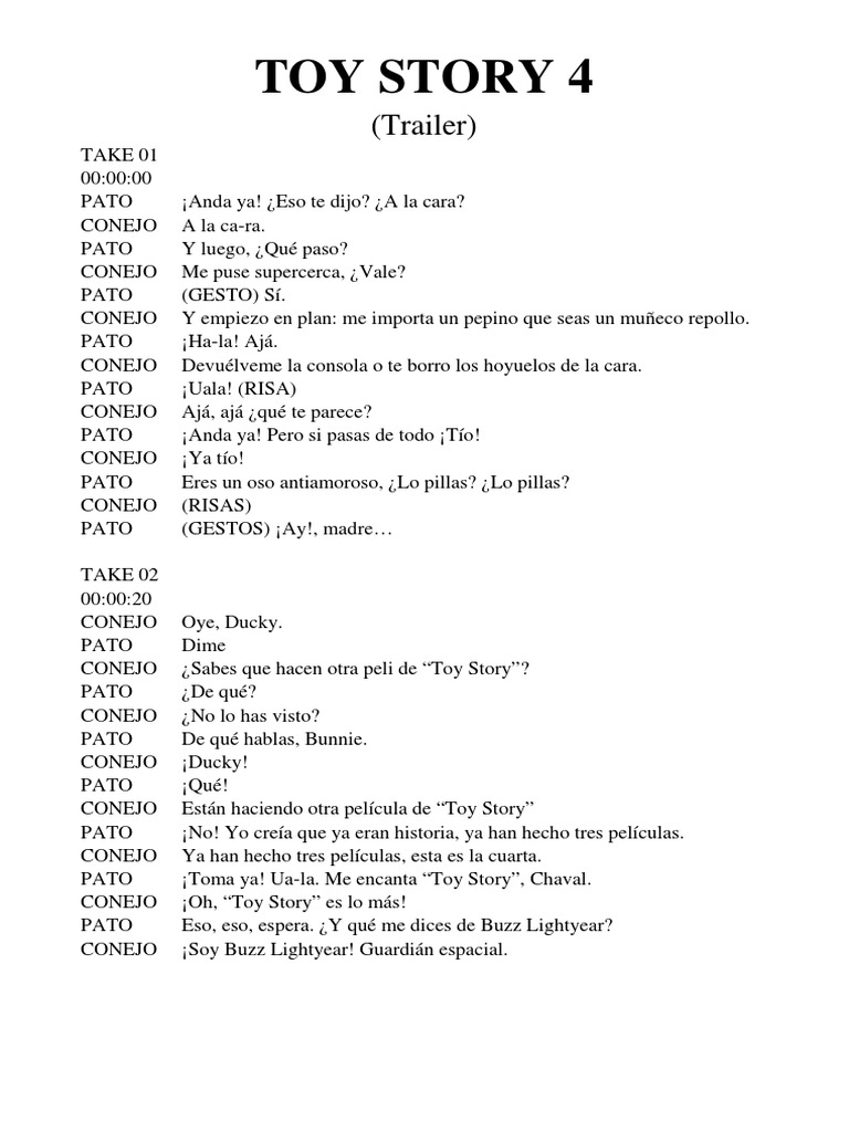 Toy Story 4 (Trailer - Guion Doblaje) | PDF