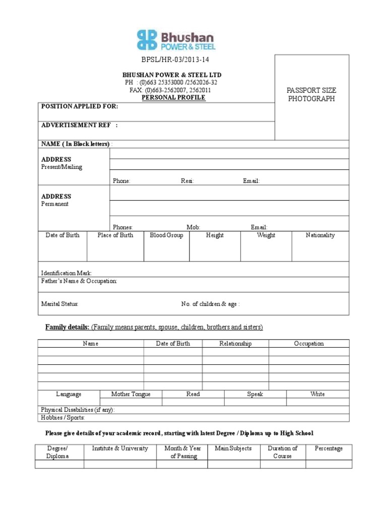 Career Form Format | PDF