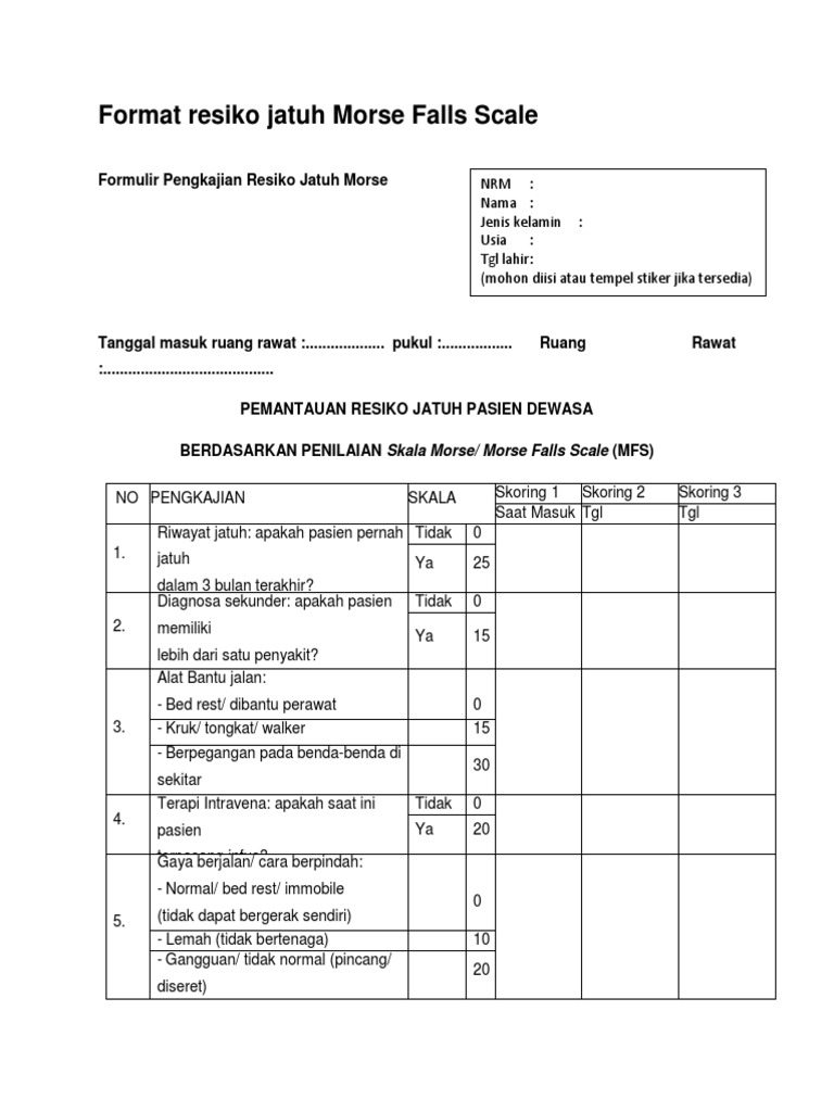 Format Resiko Jatuh Morse Falls Scale | PDF