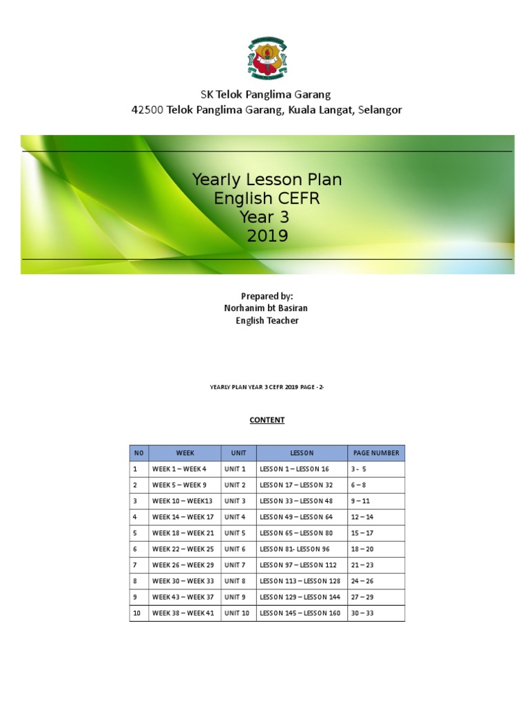 Yearly Scheme of Work Year CEFR 3 2019 | PDF | Reading (Process) | Question