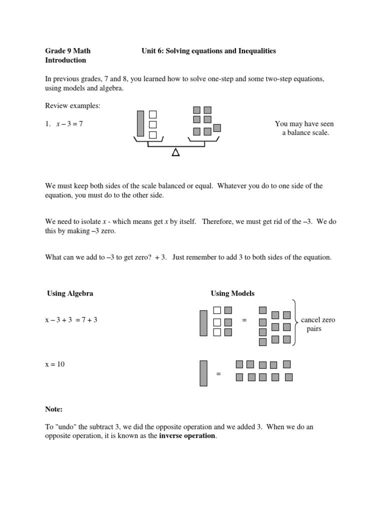 Grade 9 - Unit 6 Notes | PDF | Inequality (Mathematics) | Fraction ...