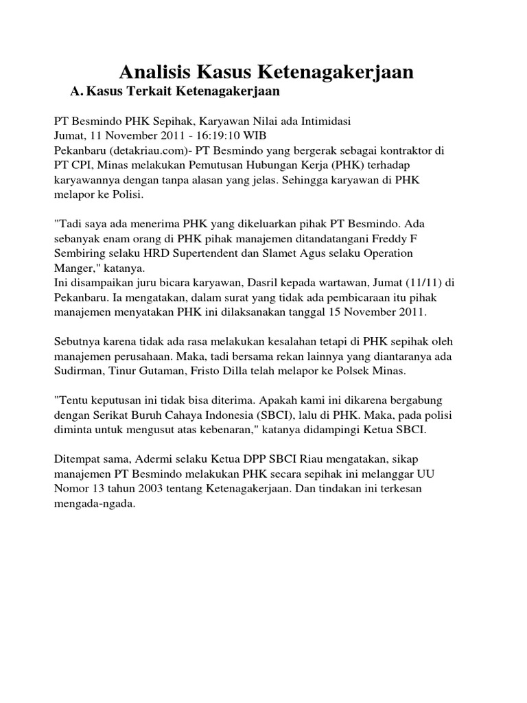 Analisis Kasus Ketenagakerjaan | PDF