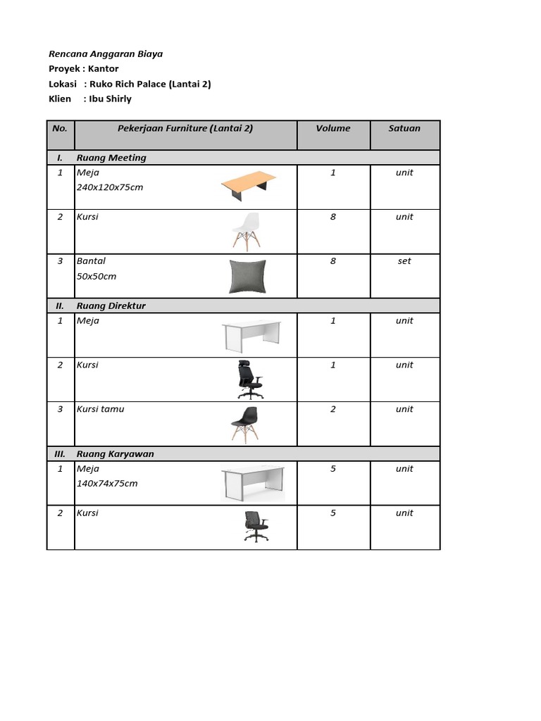 RAB Meja & Kursi Kantor (Lantai 2) - Option 2 | PDF