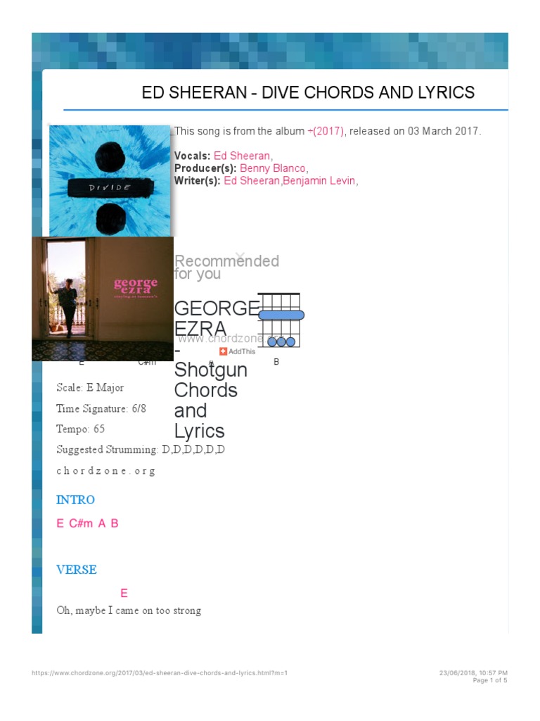 ED SHEERAN - Dive Chords and Lyrics - PDF | PDF | Song Structure ...