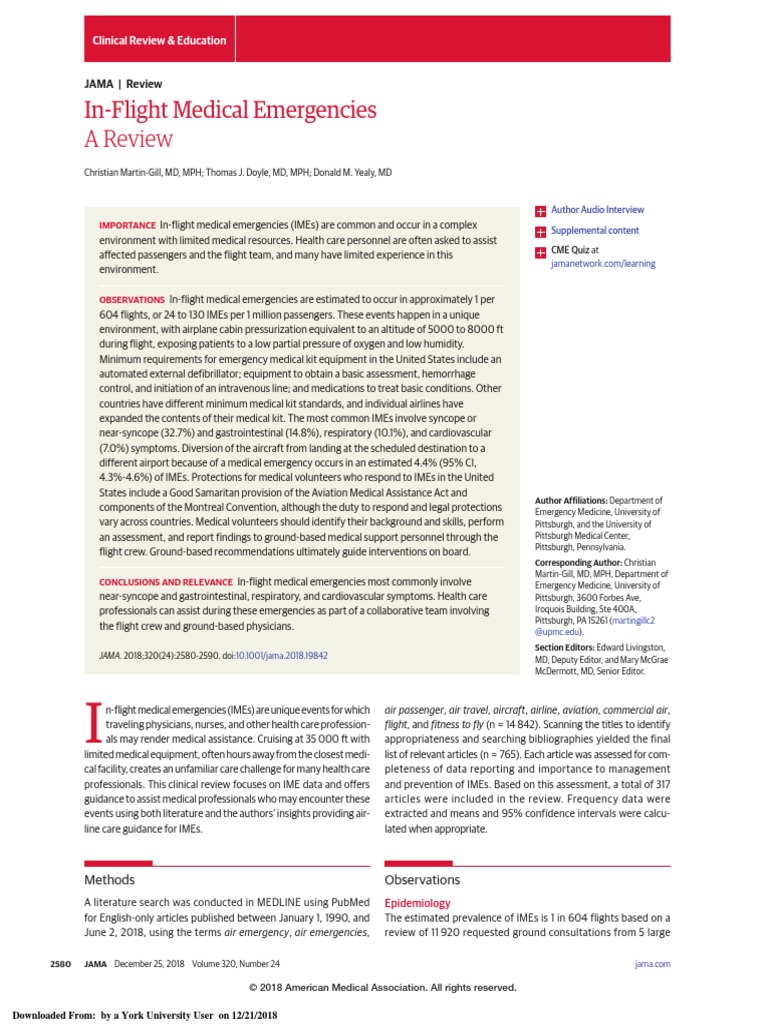 In-Flight Medical Emergencies A Review | PDF | Vein | Hypoxia (Medical)