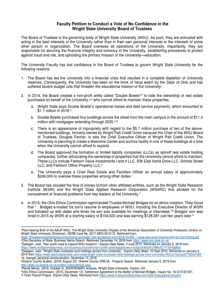 WSU Vote of No Confidence Petition | Limited Liability Company ...