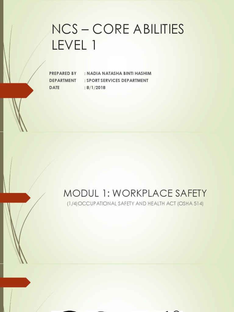 Ncs - Core Abilities Level 1 | PDF | Personal Protective Equipment | Fires